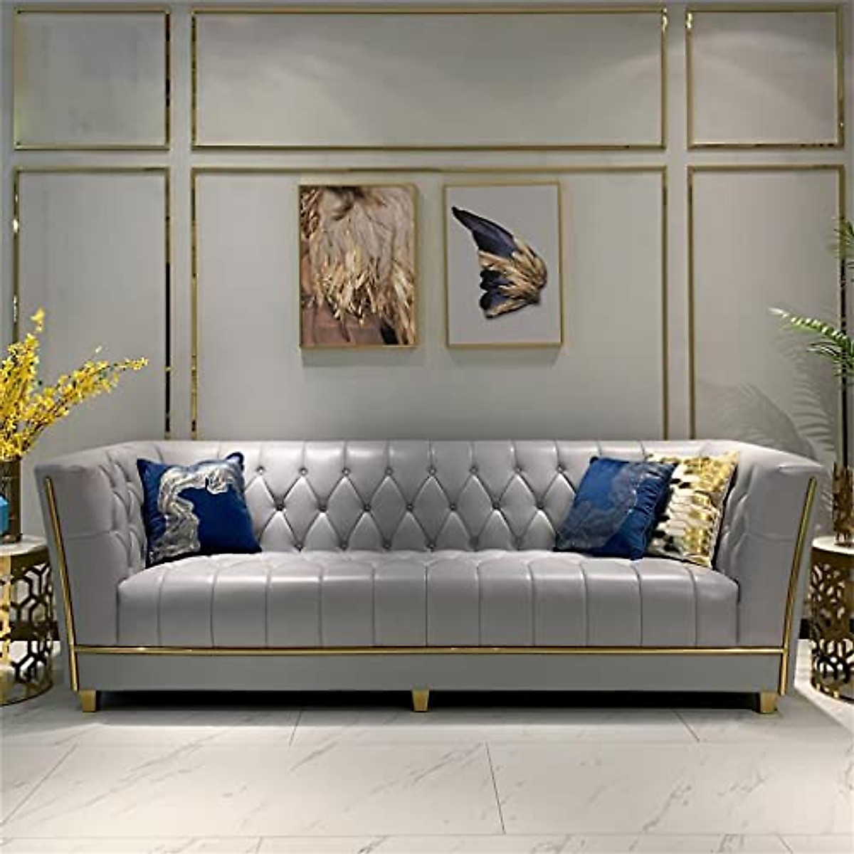 GPPZM Soft Leather Gold Steel Legs House Upholstered Sofa Living Room Lounge Chair Sofa Villa Furniture