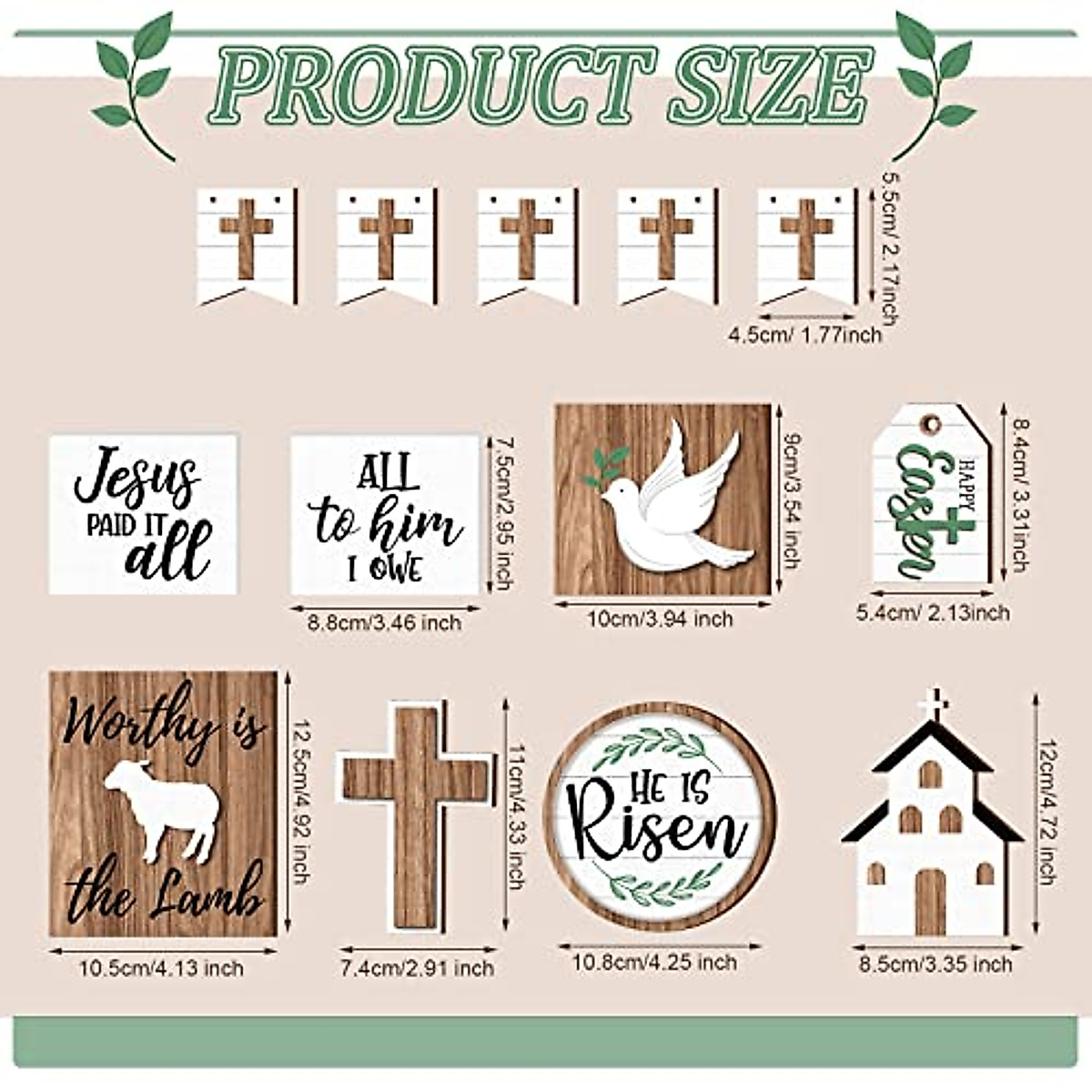 15 Pcs Easter Tiered Tray Decor Set, Table Top Decor Farmhouse Wooden Block Signs Wood Cross Decor with LED String Lights for Easter Home Kitchen Decorations
