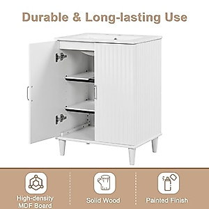 Merax, White 24" Bathroom Vanities Cabinet with Sink, Freestanding Multi-Functional Storage Organizer, Two Doors and Adjustable Shelves