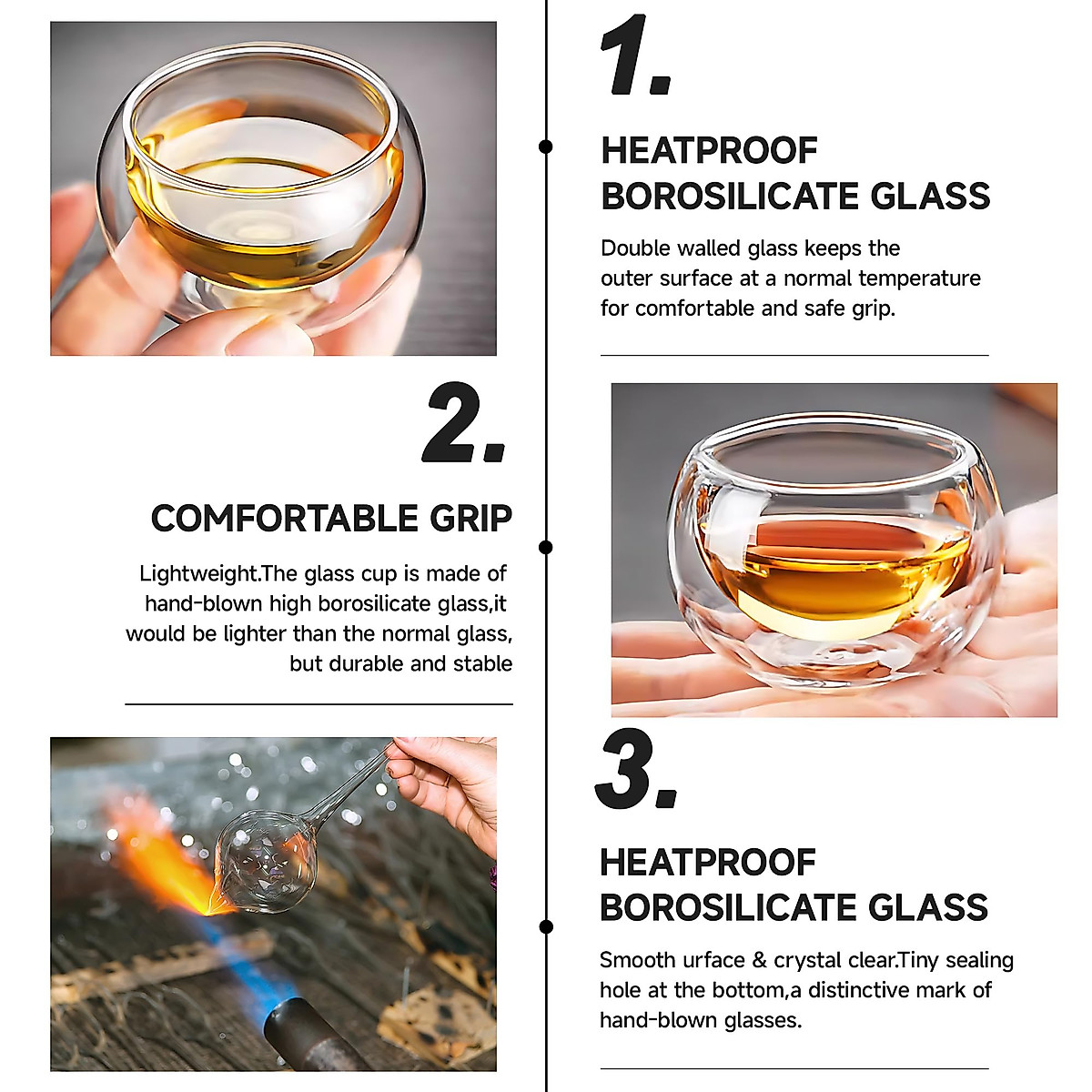 YMMIND 4 Pack Double Walled Glass Teacups Insulated Glasses - (4oz / 120ml) Heatproof Borosilicate Tea Cup, Mini Espresso Cups Gift Box