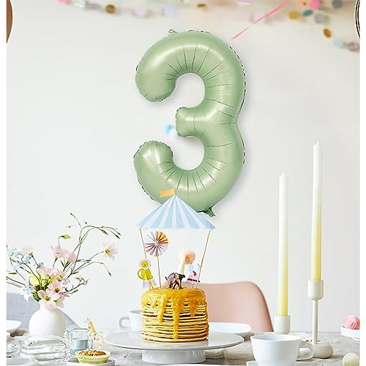 Number 3 Balloon 40 Inch Sage Green Number Balloon Foil Mylar Balloon for Boys Girls 3rd 30th Birthday Wedding Anniversary Jungle Party Decoration Supplies large Number Balloons