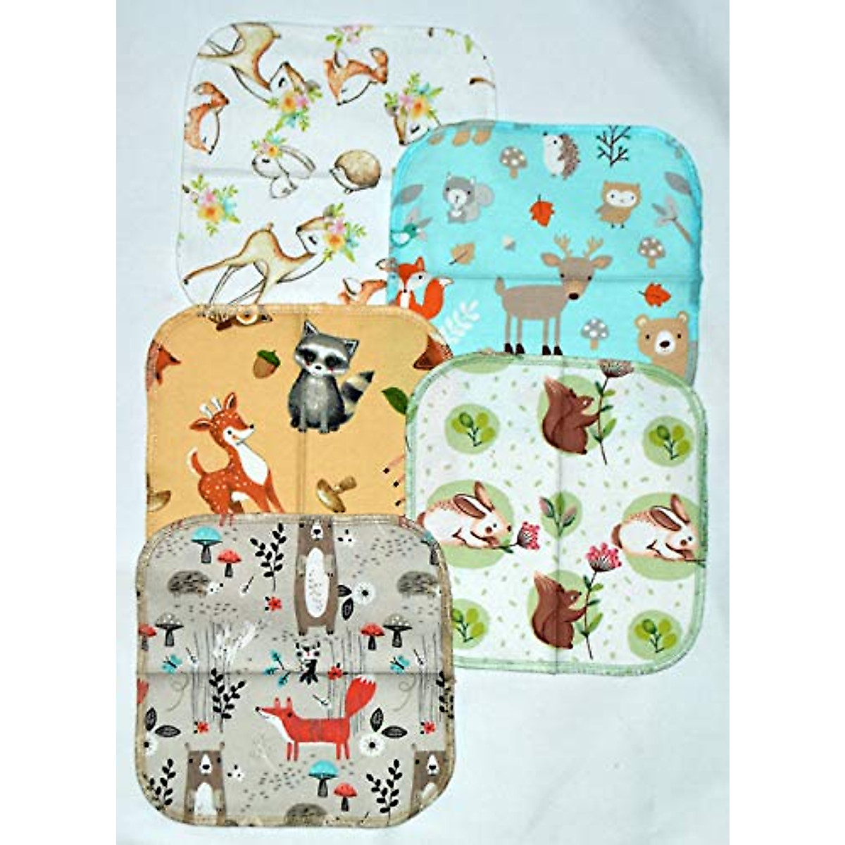 1 Ply Printed Flannel Little Wipes 8x8 Inches Set of 5 Sweet Woodland Animals