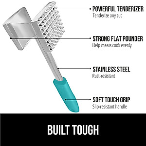 Gorilla Grip Silicone Spatula and Meat Tenderizer, Flexible Silicone Spatula Size 11.6 Inch, BPA Free Heat Resistant, Spiked Side Meat Tenderizer, Both In Turquoise Color, 2 Item Bundle