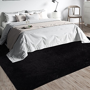Shag Area Rugs for Bedroom Living Room,5X8 Ultra Soft Fluffy Area Rugs for Dorm,Indoor Carpet Nursery Rugs for Kids Girls Room Home Decor, Black