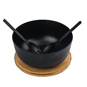 LOVYANXUE Bamboo Fiber Salad Bowl with Servers Set Large 9.8inches Nature Bamboo Mixing Bowl with Servers with Lid Spoon and Fork for Fruits ,Salads and Vegetables (Black, 10inch)