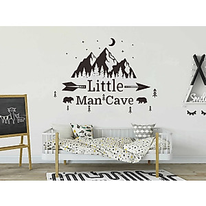 Little Man Cave Mountains Vinyl Decals, Landscape with Animals Stickers, Mountain Moon Stars Decal for Nursery Room,Kids Décor A9 (Black)