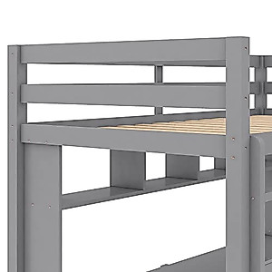 DEYOBED Twin Size Wooden Loft Bed Frame with Desk and Shelves - Create an Efficient and Stylish Workspace for Kids, Teens, and Adults