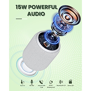 NOTABRICK Bluetooth Speakers,Portable Wireless Speaker with 15W Stereo Sound, IPX6 Waterproof Shower Speaker, Dual Pairs, Portable Speaker for Party Beach Camping