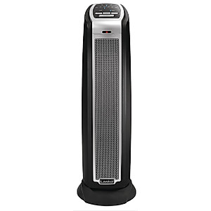 Lasko Portable Electric 1500 Watt Indoor Oscillating Tower Ceramic Space Heater with Adjustable Thermostat, Remote, and Timer, Silver