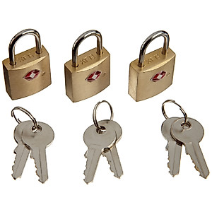 Lewis N. Clark Mini Brass Square TSA Lock + Padlock for Luggage, Suitcase, Carry On, Backpack, Laptop Bag or Purse - Perfect for Airport, Hotel, & Gym, 2 Keys Included - 3 Pack