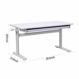 Fosheni Ultimate Kids Adjustable Study Desk - Height-Adjustable [39" x 23"] Children's Workstation with Large Desktop, Storage Drawer, and Ergonomic Design - Ideal for Writing,Reading,White