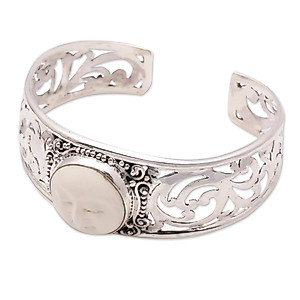 NOVICA Handmade .925 Sterling Silver Bone Cuff Bracelet from Bali Indonesia [6.25 in L (end to End) x 0.8 in W] 'Ocean Soul'