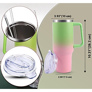 RAHATBEE 40 oz Tumbler with Handle and Straw Lid, 100% Leak-Proof Travel Coffee Mug, Reusable Stainless Steel Insulated Cup for Beverages, Keeps Cold for 34Hrs or Hot for 12Hrs (LG-Pink)