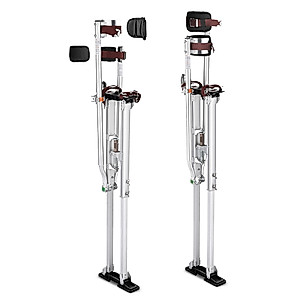 Yescom 50" - 64" Drywall Stilts with Leg Protective Pads 2 Calf Braces Adjustable Aluminum Tool for Painting Taping Silver