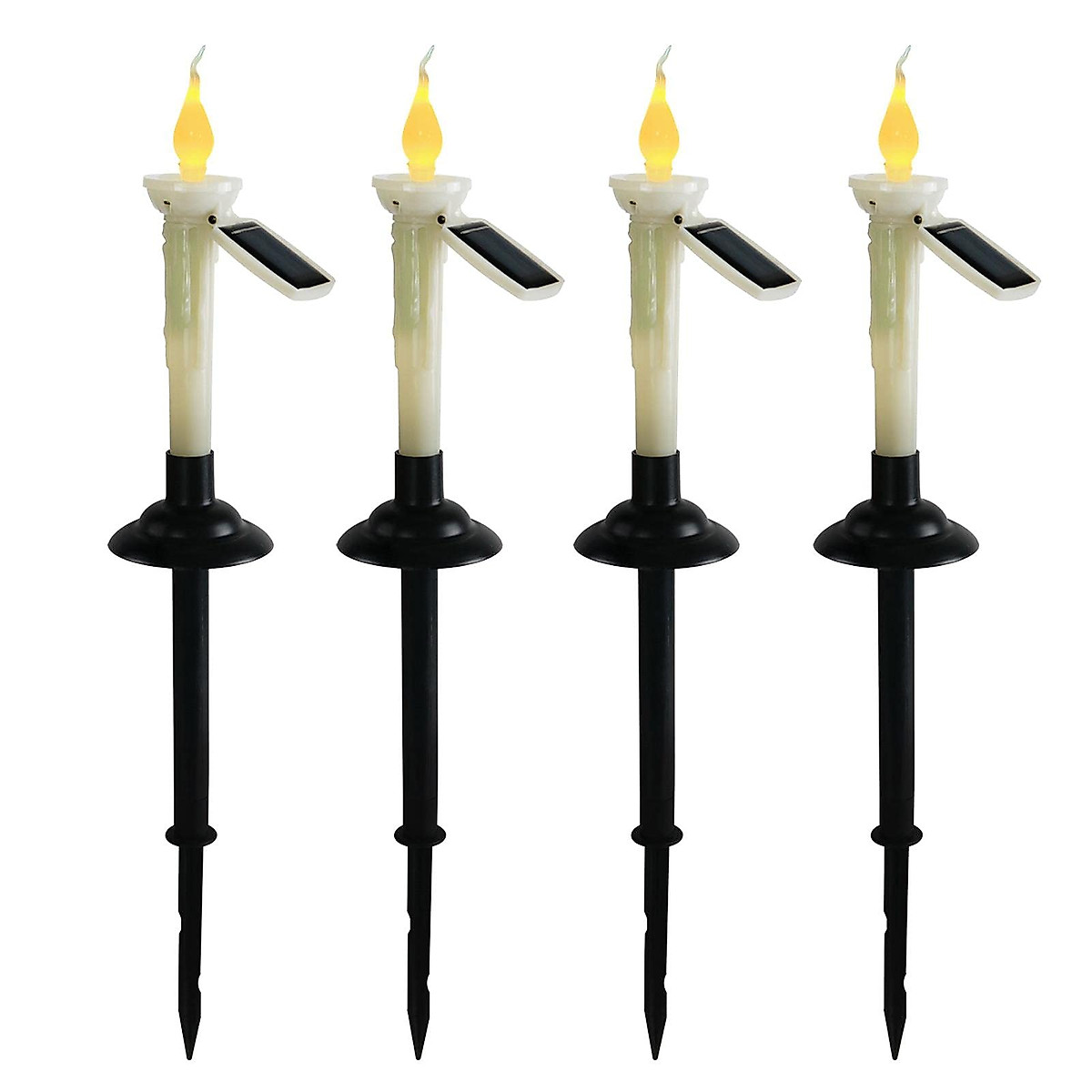Tookie LED Candle Light, 4pcs Dual Use Solar Power Long Candle Light with Warm White Flickering Flame, Auto On/Off Solar Light for Garden Pathway Driveway Landscape Patio Deck Yard(Size:18.27inch)