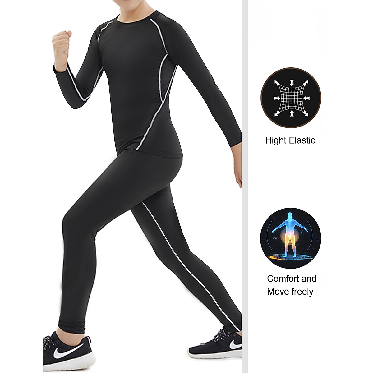 HOPLYNN 4 Pack Youth,Big kid, Boy ??s Compression Pants Leggings Tights Quick Dry Athletic Base Layer Under Pants Gear for Kid ??s Football Basketball Sports -4 Black-M