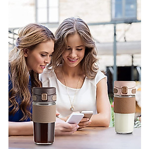 TKK Glass Travel Coffee Mug with Lid 15 OZ Leak Proof Reusable Coffee Cup with Silicone Sleeve - BPA Free, White-NEW