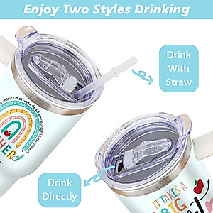 thmasamwr 40oz Teacher Tumbler with Handle, Stainless Steel Teacher Water Bottle Cup, Teacher's Travel Coffee Mug, Thanksgiving,Christmas,Graduation Gifts for Teachers