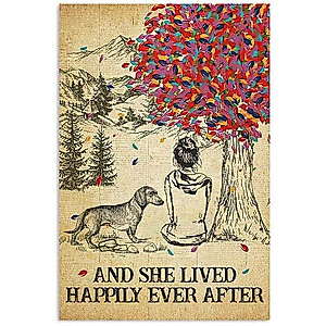 Dachshund and She Lived Happily Ever After Retro Metal Tin Sign Vintage Sign for Home Coffee Garden Wall Decor 8x12 Inch