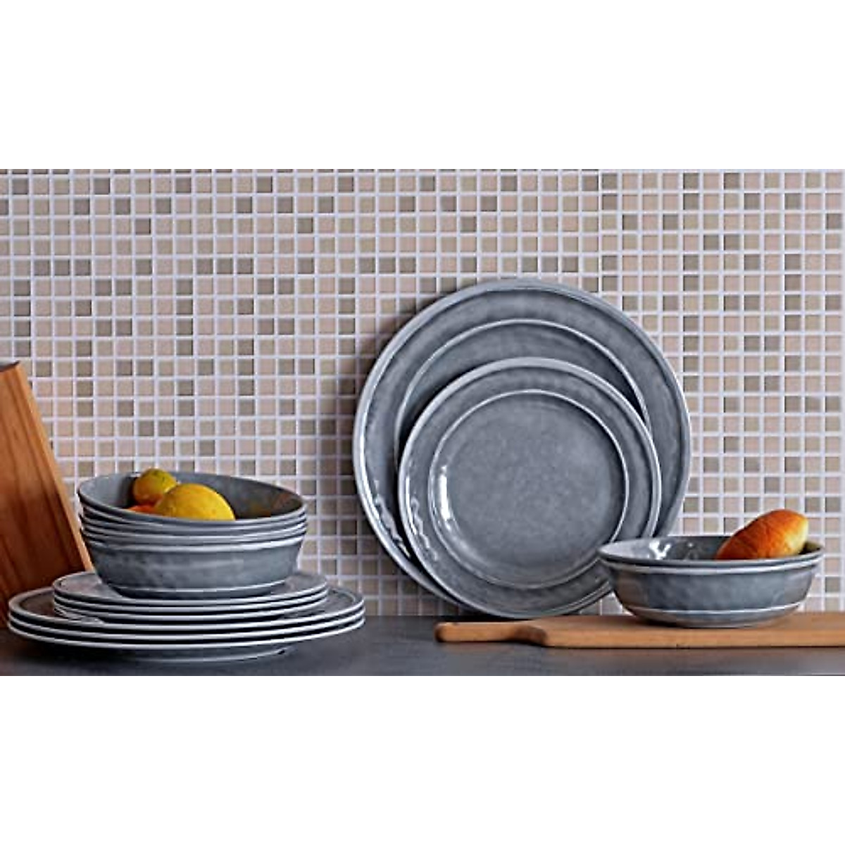 Melamine Dinnerware Sets, Plates and Bowls Sets, 12Pcs Dinnerware Sets for 4 Dish Set for Camping Indoor and Outdoor Use Unbreakable Dishwasher Safe BPA Free