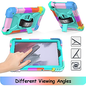 LTROP Samsung Galaxy Tab A7 Lite Case,Galaxy Tab A7 Lite Case for Kids,3-Layer Shockproof Cover Case with Swivel Stand/Hand Strap for Samsung Galaxy Tab A7 Lite 2021 8.7 Inch (SM-T225/T220), Aqua Teal