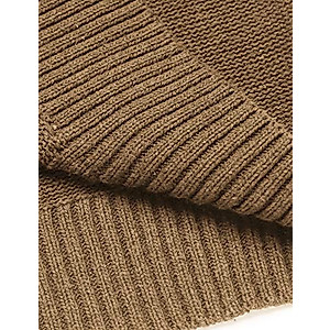 COOFANDY Men's Shawl Collar Sweaters V-Neck Cotton Relaxed Fit Cable Pullover (Khaki, XXX-Large)