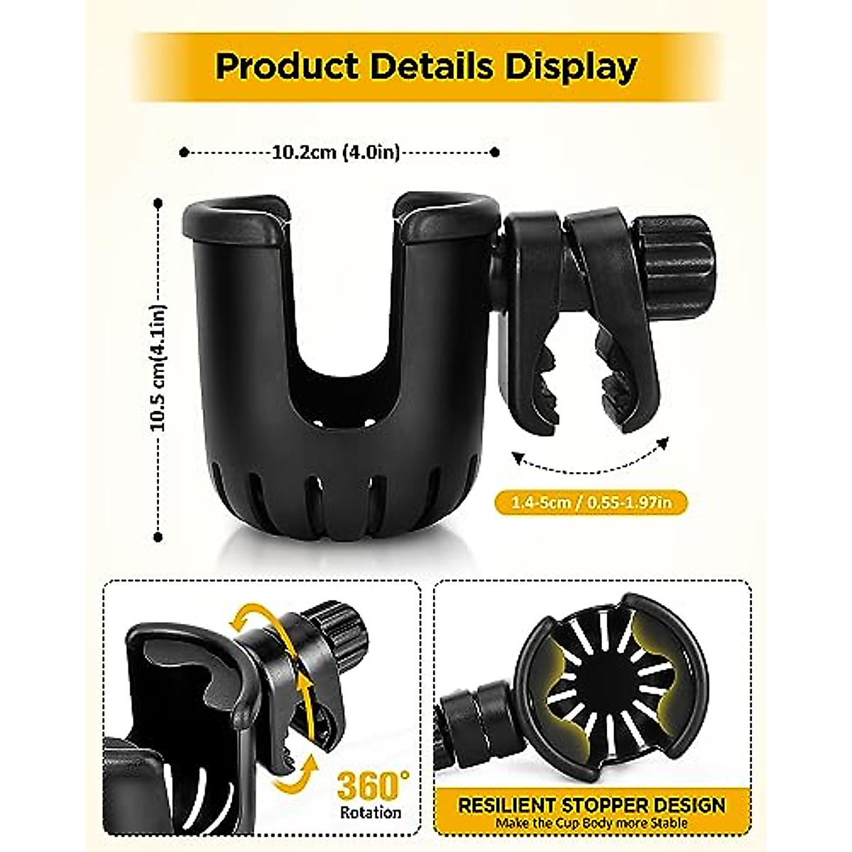 Universal Cup Holder Stroller Drink Holder for Bikes, Trolleys or Walkers, Fits Most Cups