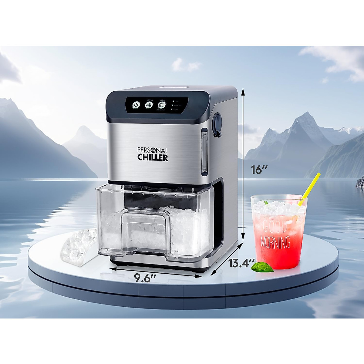 PERSONAL CHILLER Nugget Ice Maker Countertop, 55Lbs/24h Soft Chewable Ice Maker, Self-Cleaning Ice Machine for Home Bar, Business