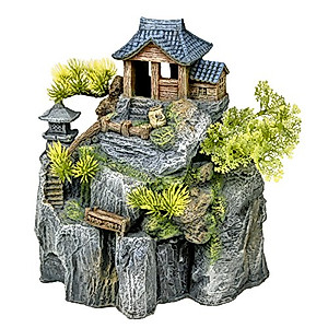 Exotic Environments Asian Cottage House with Bonsai Aquarium Ornament