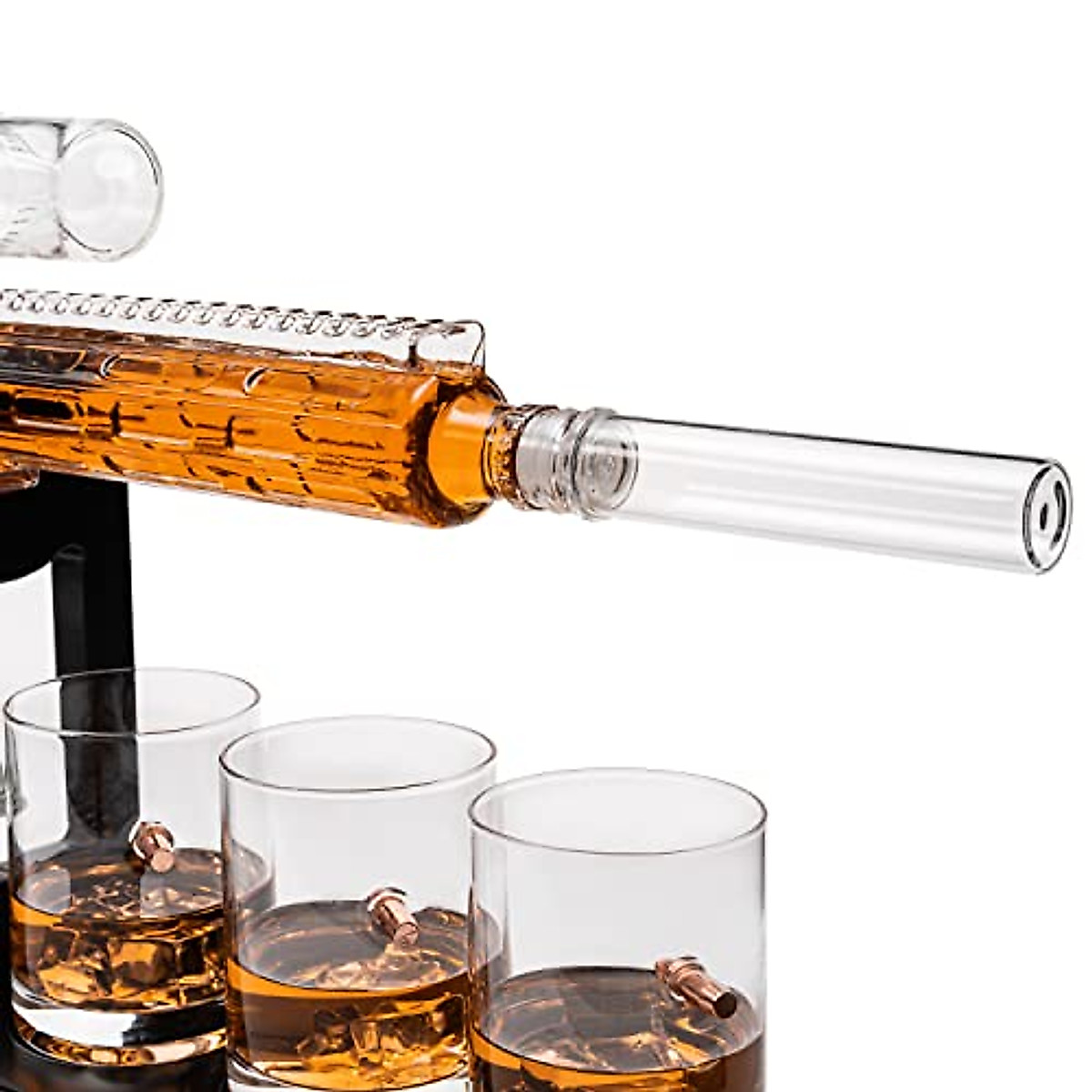 AR15 Whiskey Decanter Set - Limited Edition with Silencer Stopper - 640ml & 4 310 mL Bullet Glasses - Unique Gift - Drinking Party Accessory, Handmade Sniper Gun Liquor Decanter, Tik Tok Gun Decanter