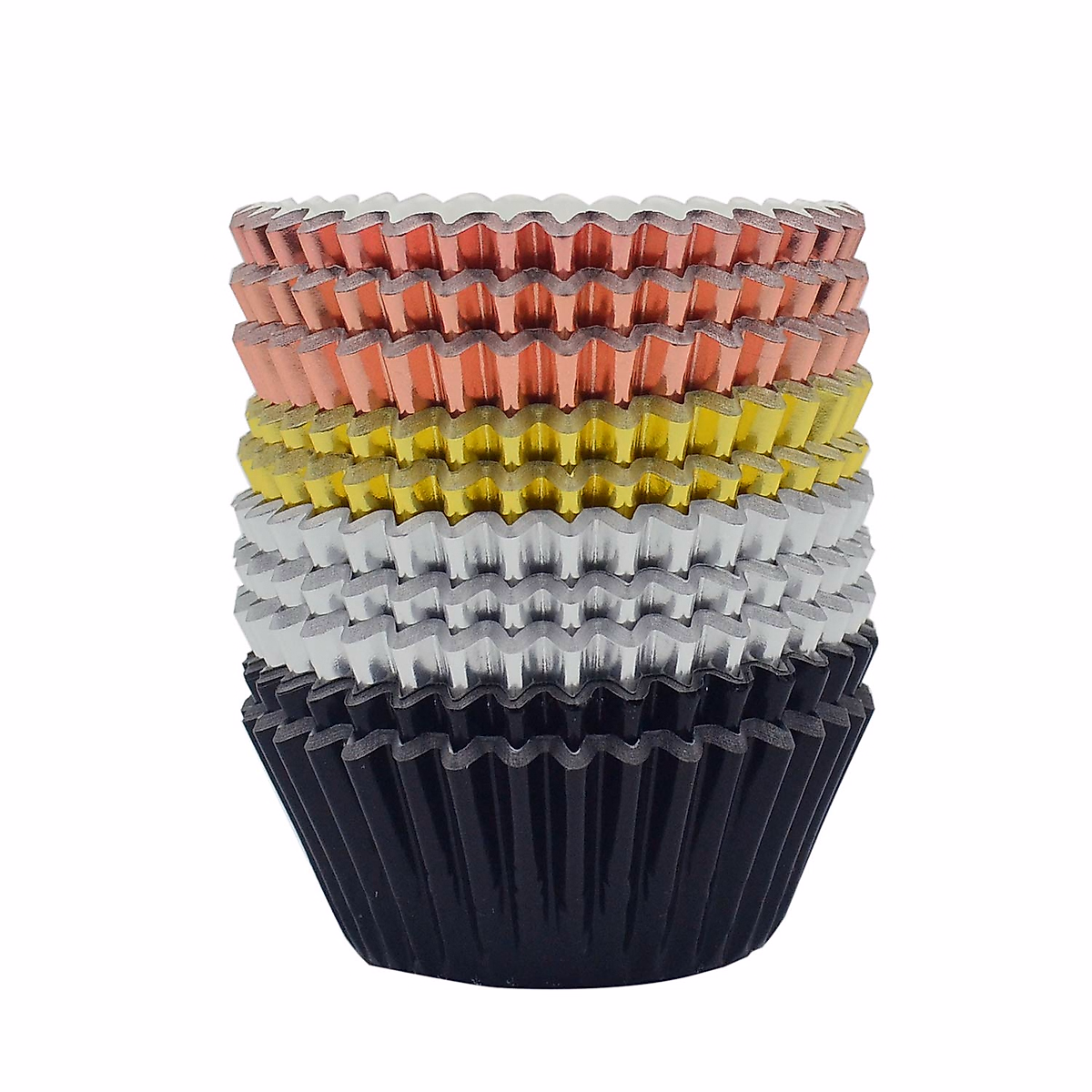 Mombake Standard Metallic Foil Paper Cupcake Liners in Rose Gold, Gold, Silver and Black, 200-Count