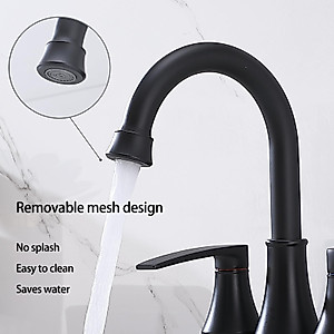 VALISY Lead-Free Matte Black Bathroom Sink Faucet, 2 Handle 4 Inch Centerset Faucet, Modern 360° Swivel High-Arc Spout Bath Lavatory Vanity Faucets for Bathroom Sinks with Pop-up Drain & Water Hoses