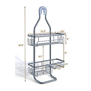 SunnyPoint Sturdy Tubing Structure Bathroom Hanging Shower Head Caddy Organizer (Standard, Grey)