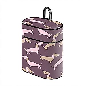 Luxury PU Leather Stand Protective Shockproof Cover Case Compatible with AirPods 1 & New Airpods 2 - Pinky Dachshund Pattern