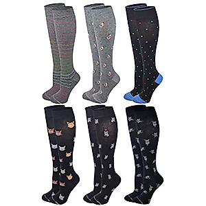 Dr. Motion Women 6 pairs pack everyday Graduted compression knee high socks (Assorted #C)