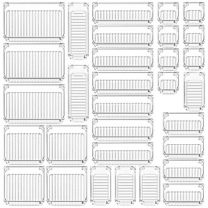 Puroma 31Pcs Drawer Organizer Set 5-size Versatile Vanity and Bathroom Drawer Organizers, Clear Plastic Desk Drawer Organizer Trays and Customize Layout Storage Bins for Makeup Kitchen Office (Clear)