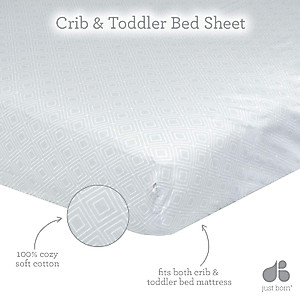 Just Born Boys and Girls Newborn Infant Baby Toddler Nursery 100% Cotton Fitted Bedding Crib Sheet, White/Grey Sail, One Size
