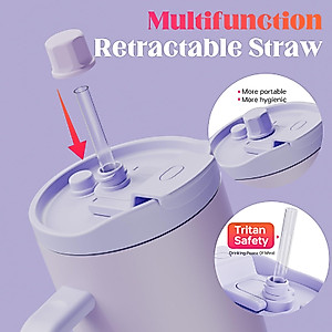 FOHGEE 40oz Tumbler with Handle and Straw Lid【Magnetic lid + Removable built-in straw】100% Leak-proof Travel Coffee Mug, Stainless Steel Insulated Cup, Keeps Cold for 24Hrs (ChillWave Purple Whirl)