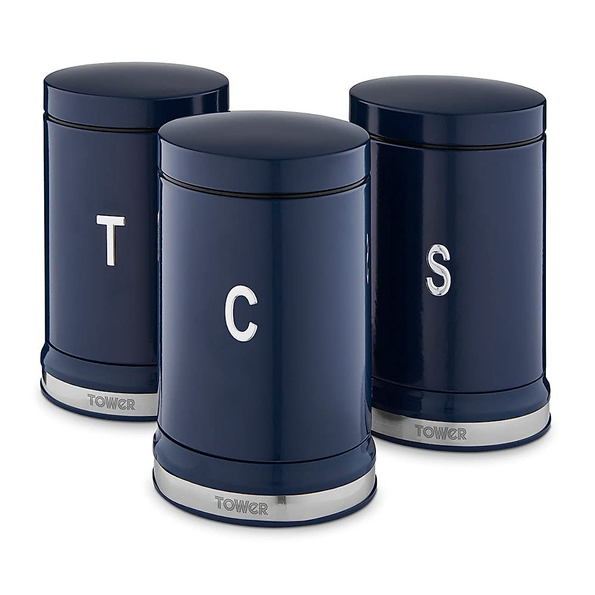 Tower T826171MNB Belle Set of 3 Canisters, Tea/Coffee/Sugar Storage, Midnight Blue