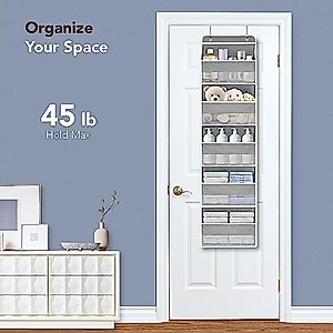AINCE Over Door | Wall Mount Hanging Organizer Mesh Clear Window 5 Large Pockets Storage For Nursery | Pantry | Shoes | Toys | Kitchen (Grey)