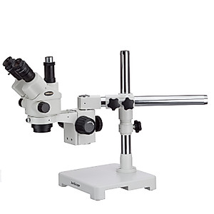 AmScope 7X-90X Simul-Focal Stereo Lockable Zoom Microscope on Single Arm Boom Stand