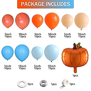 Blue Little Pumpkin Balloon Garland Kit with Orange Pumpkin Balloon for Little Pumpkin Birthday Fall Baby Shower Little Pumpkin Party Decoration
