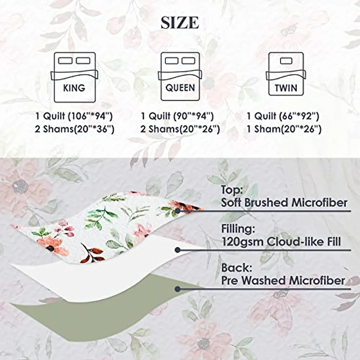 WRENSONGE Quilts Queen Size, 3 Pieces Pink Flower Reversible Quilt Bedding Sets, Soft Lightweight Microfiber Floral Pattern Printed Bedspread Coverlet for Bed, Couch, Blanket All Season 90"*94"