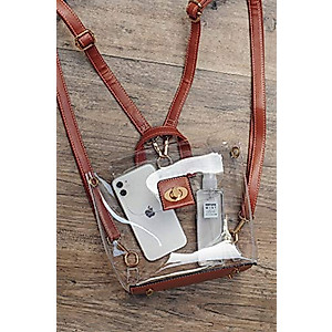 HOXIS Multifunction Clear Backpack for Stadium Approved Convertible Women Cross Body Bag (Brown)