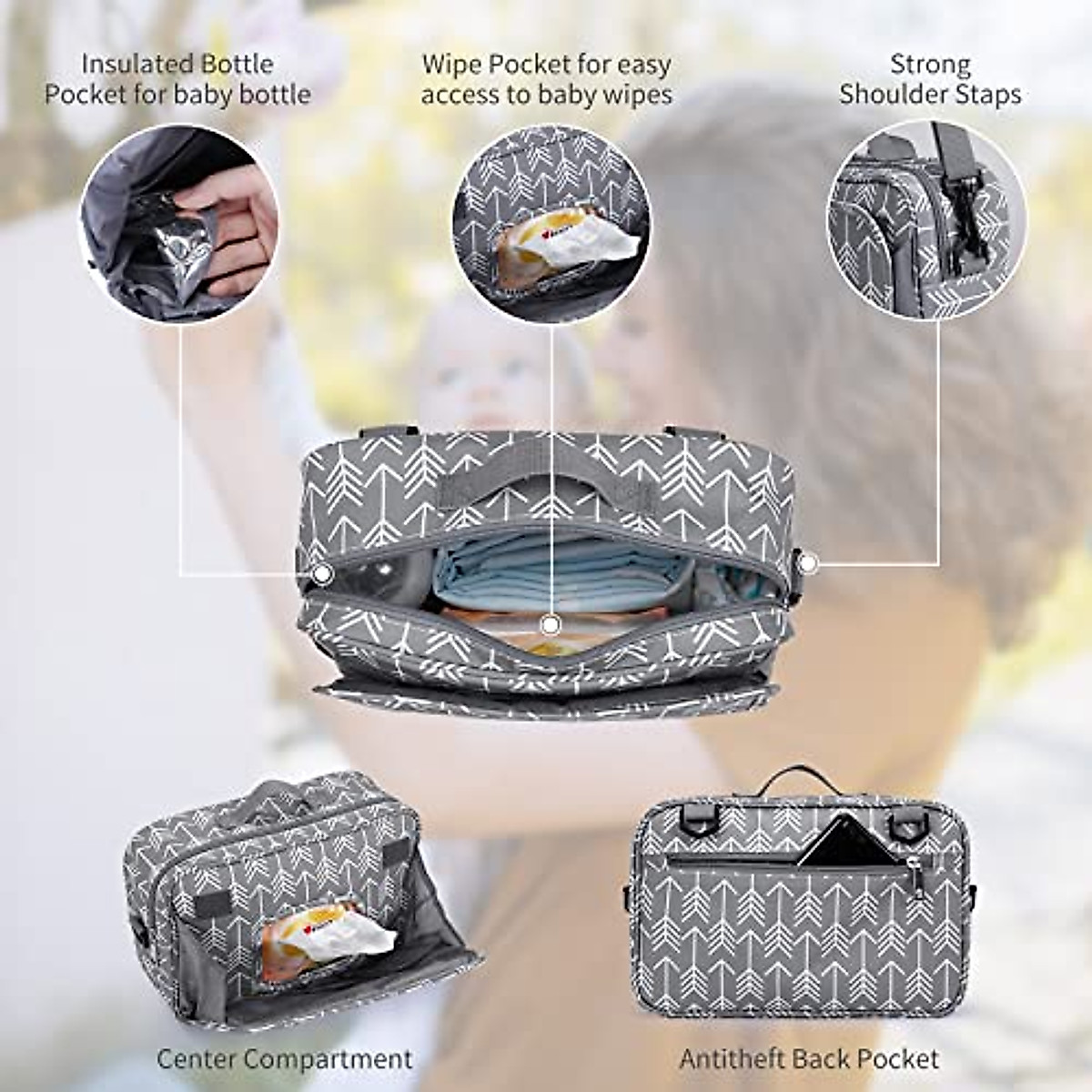 Universal Stroller Caddy Accessories All-in-One Baby Organizer with Insulated Pocket,Capacity for Diapers, Toys & Snacks, Dark Gray