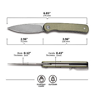 CIVIVI Stylum Pocket Knife, Double Detent Slip Joint Folding Knife with a Front Flipper Opener, 2.96" 10Cr15CoMoV Blade Micarta Handle C20010B-B (Olive)