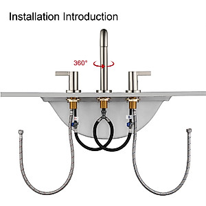 RKF Bathroom Faucets for Sink 3 Hole Brushed Nickel 8 inch Widespread Bathroom Sink Faucet with Drain Double Lever Handle Faucet Bathroom Vanity Faucet Basin Mixer Tap Faucet with Hose&Deck CWF028-BN