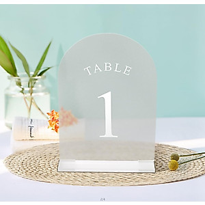 Yamesh Frosted Arch Table Numbers 1-10 White Printed for Wedding Reception Table Numbers with Stands Acrylic Table Numbers with Holders for Restaurant, Decoration, Party, Anniversary, Event(5x7 Inch)