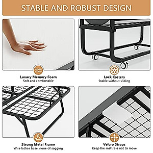 75" x 35" Folding Bed with Mattress, Twin Size Portable Foldable Rollaway Guest Bed for Adults, Cots Fold Up Bed with Fabric Storage Bag & 5 Inch Memory Foam Metal Frame Wheels