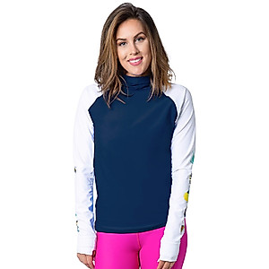 Tuga Women's Snorkel Hooded Top, Hawaii Fish, UPF 50+, USA Made, Navy, Medium